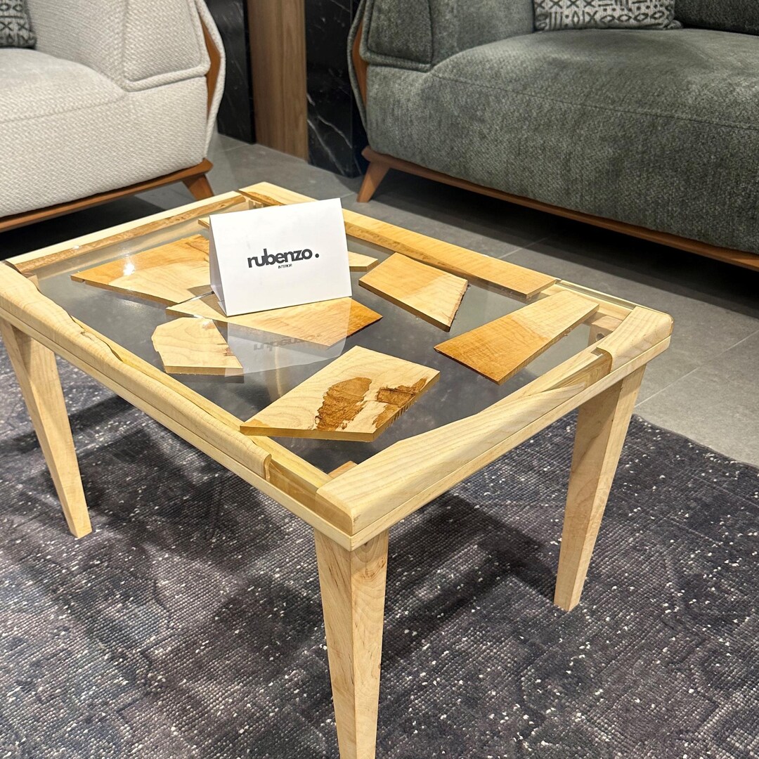 Special Ash Epoxy Coffee Table Wooden Square Table Modern and ...