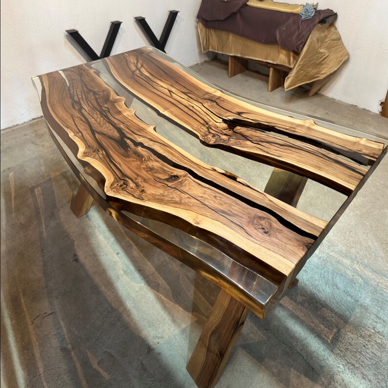 Custom Resin Table Made of Walnut, Transparent Epoxy Table, Modern ...