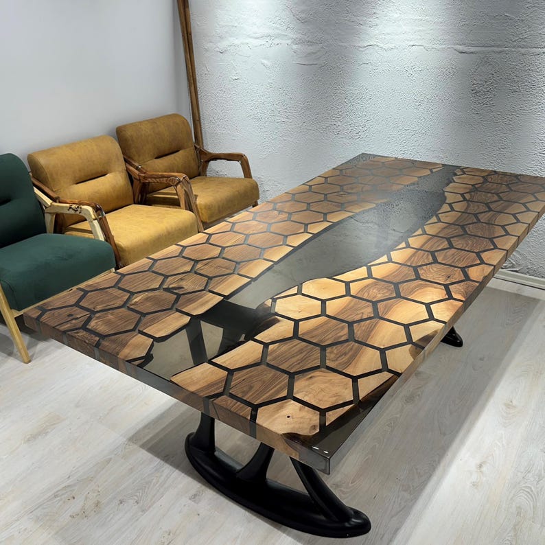 Custom Honeycomb Black Epoxy Table Modern and Stylish Design 98x41 ...