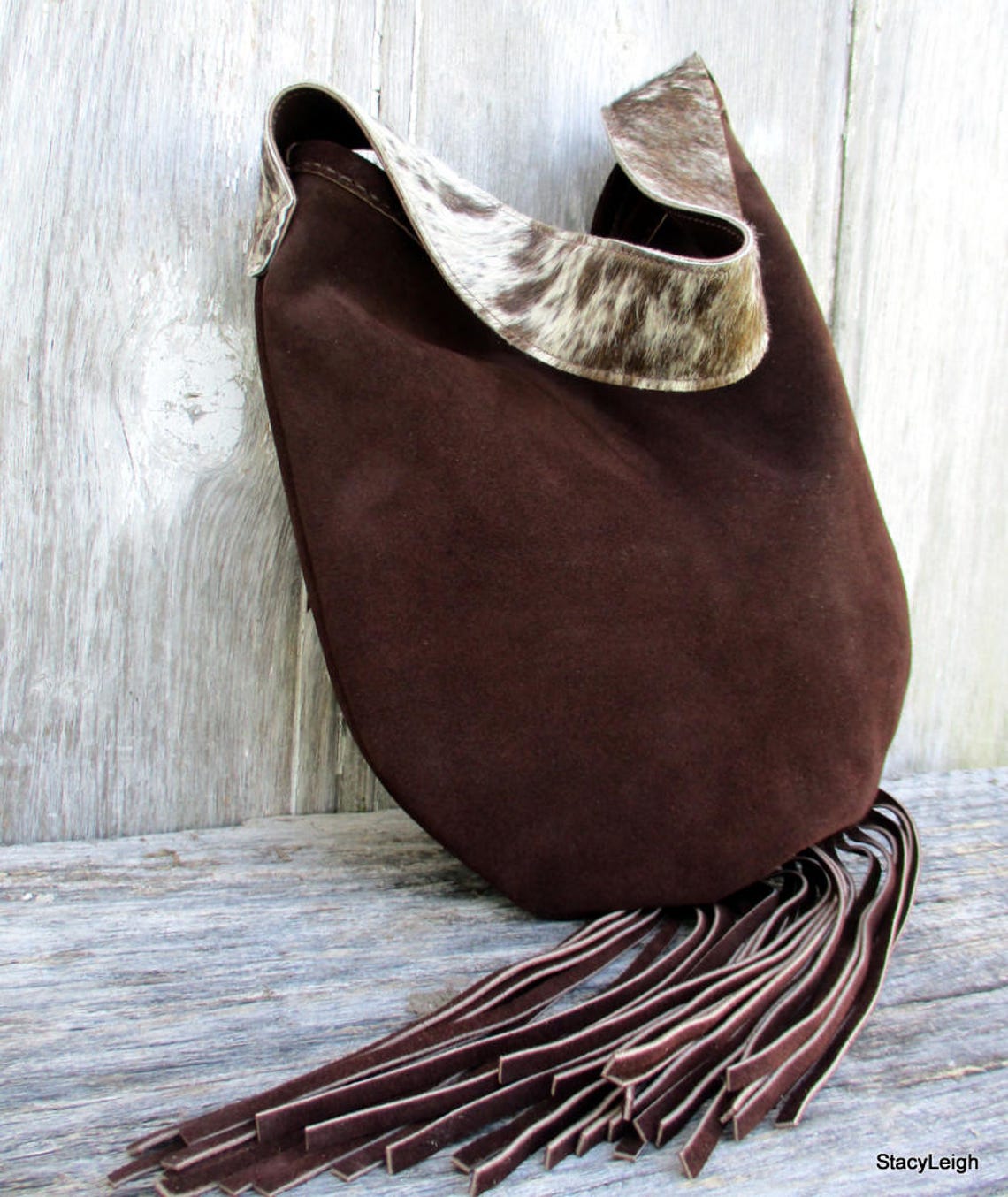 Geometric Triangle Suede Leather Shoulder Bag With Fringe by | Etsy