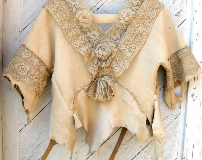 Women's Leather Jacket With French Lace in Rustic Victorian Style Size ...