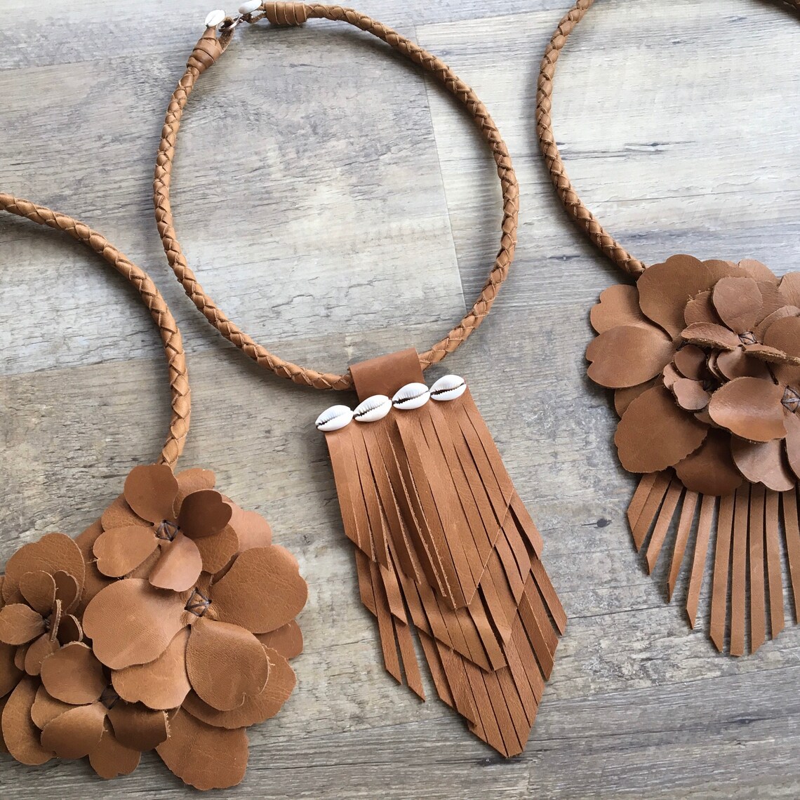Leather Fringe Necklace in Tawny Chestnut Brown Round - Etsy