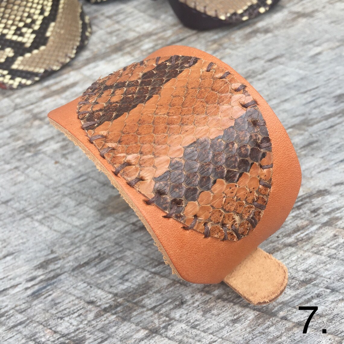 Unisex Leather Cuff With Genuine Snakeskin Adjustable | Etsy