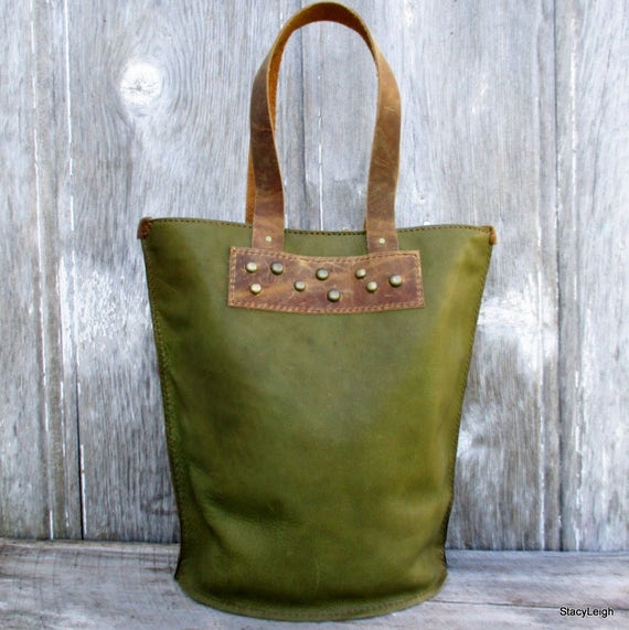 Leather Bucket Bag in Rustic Modern Style with Dome Studs | Etsy