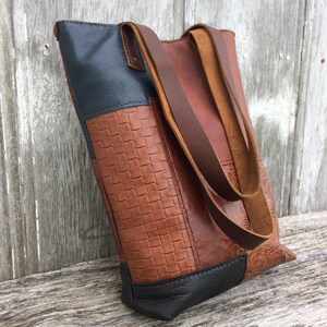 Leather Patchwork Carpetbag Tote in Distressed Chestnut and - Etsy Canada