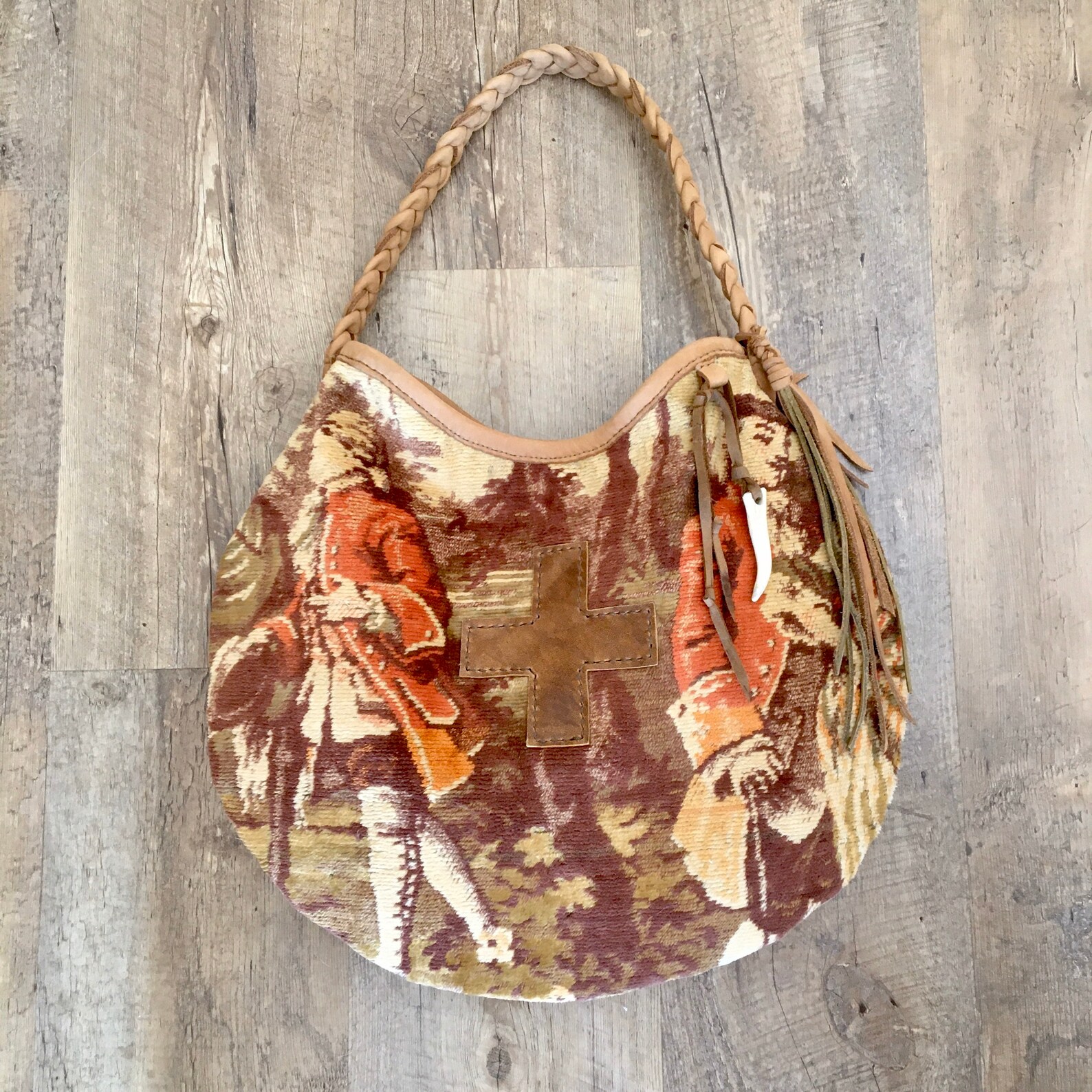 Vintage Tapestry Hobo Bag With Swiss Cross Handmade by Stacy - Etsy