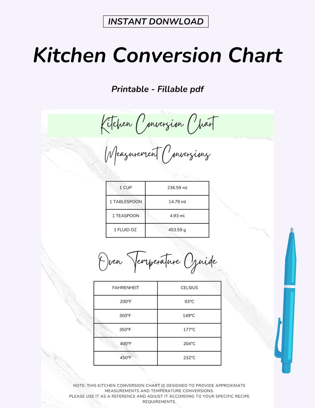 Kitchen Conversion Table, Food Planner, Health & Fitness, A4-a5-letter ...