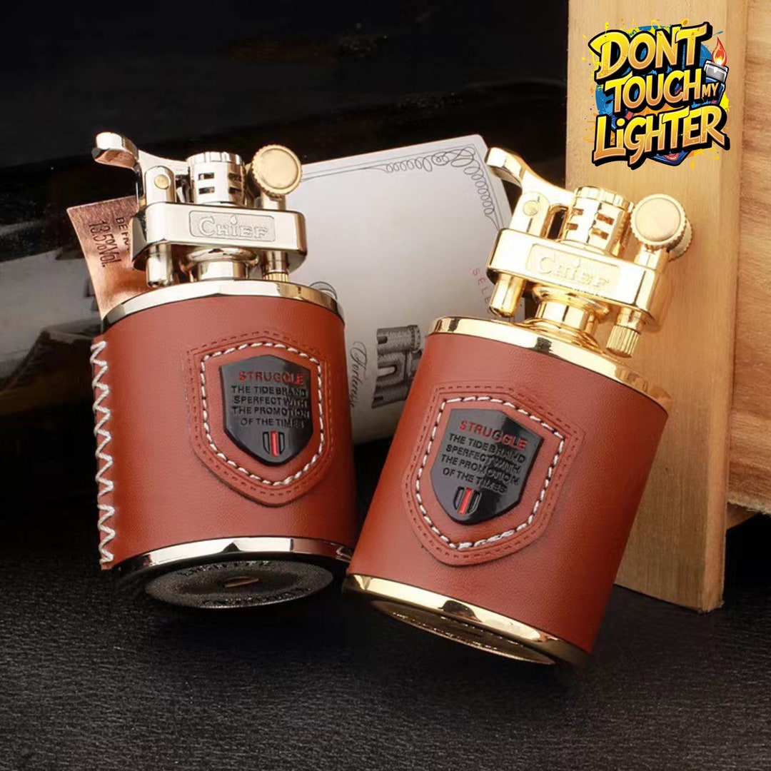 Vintage Leather Kerosene Lighter Grinding Wheel Leather Lighter Old ...