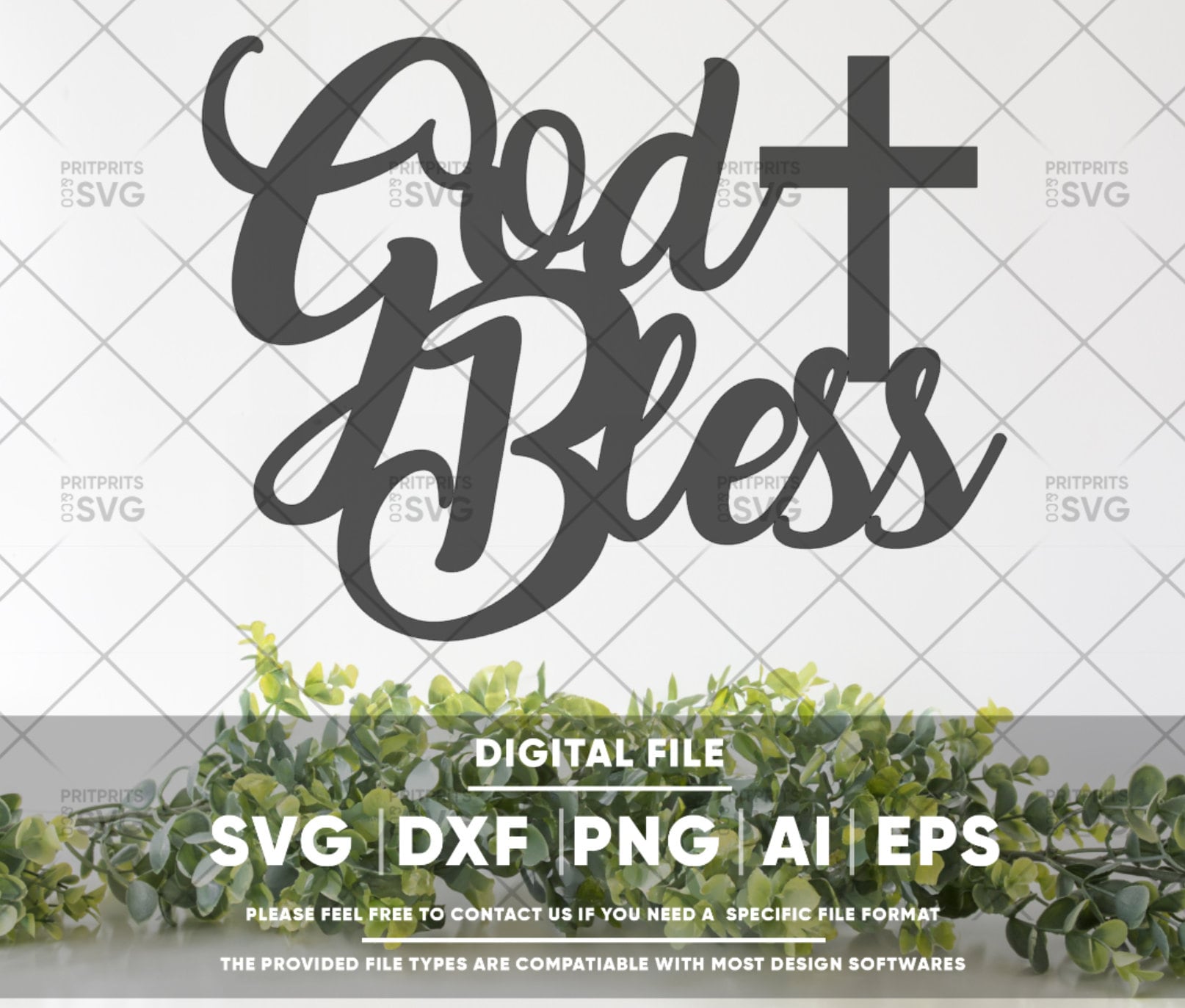 God Bless With Cross, Baptism, Communion, Digital File, SVG, DXF, PNG ...