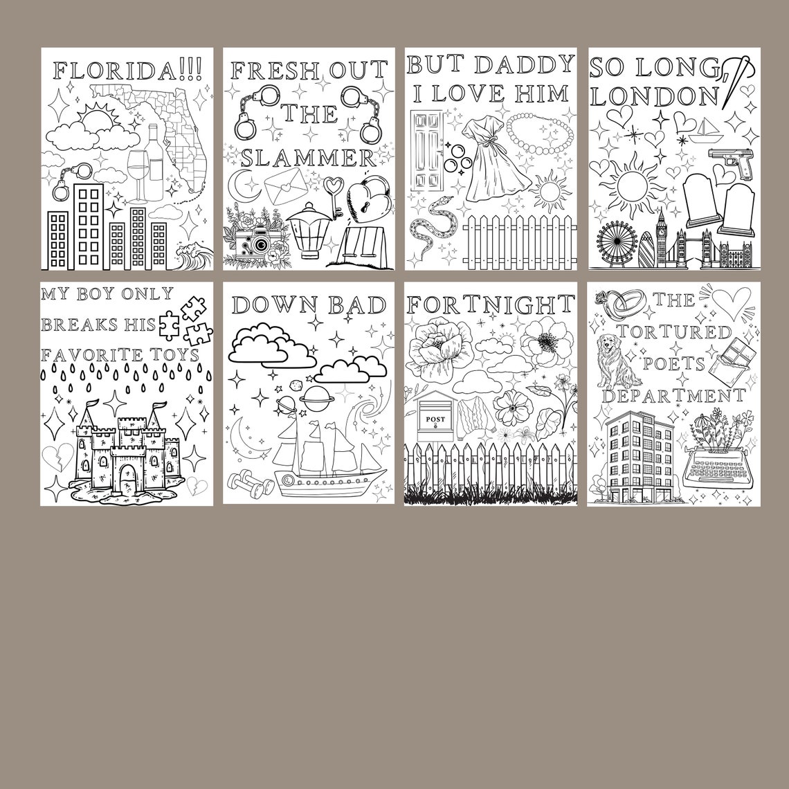 Swift Inspired Coloring Book TTPD PDF Instant Download Party Ideas ...