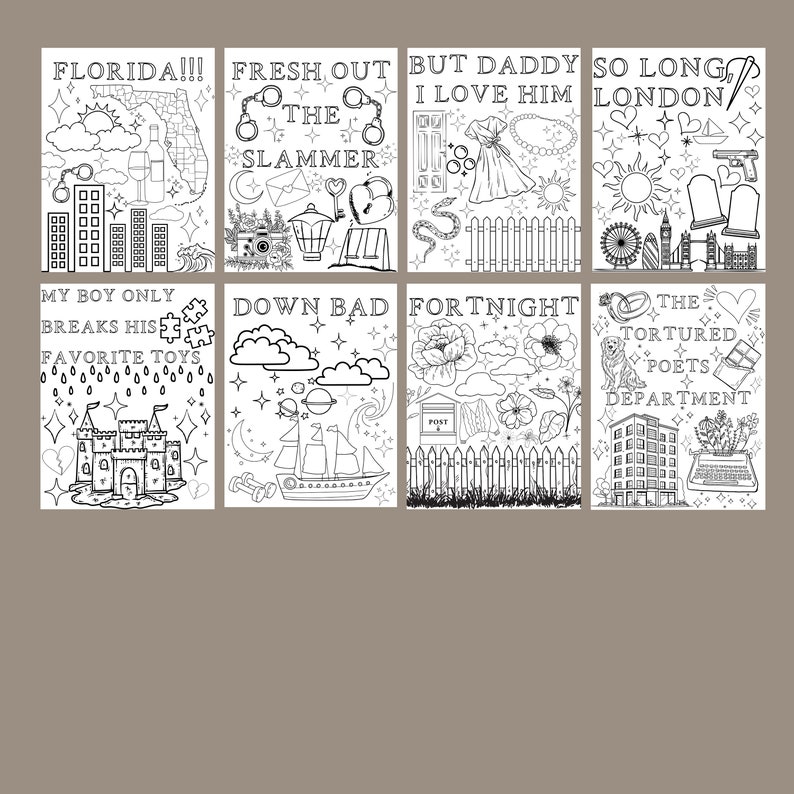 Swift Inspired Coloring Book TTPD PDF Instant Download Party Ideas ...