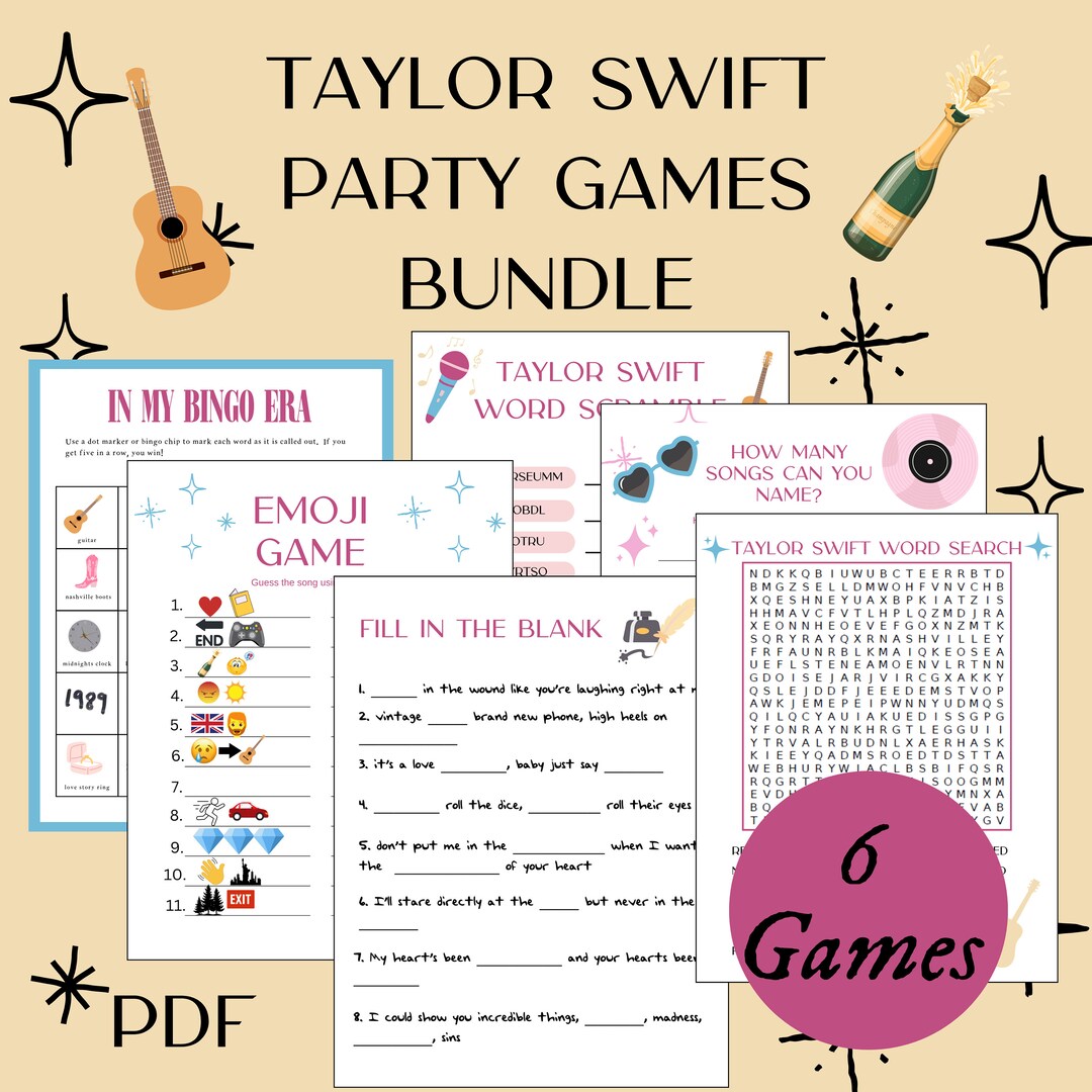 Swift Party Games Bundle Bingo Word Search Emoji Game Swiftie Eras ...