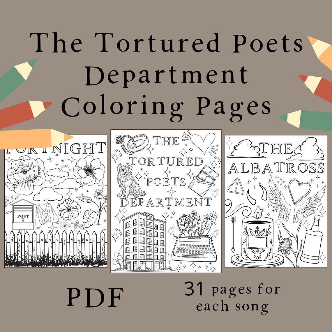 Swift Inspired Coloring Book TTPD PDF Instant Download Party Ideas ...