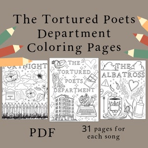 Swift Inspired Coloring Book TTPD PDF Instant Download Party Ideas ...