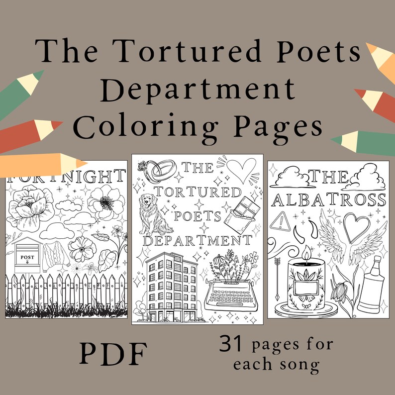 Swift Inspired Coloring Book TTPD PDF Instant Download Party Ideas ...