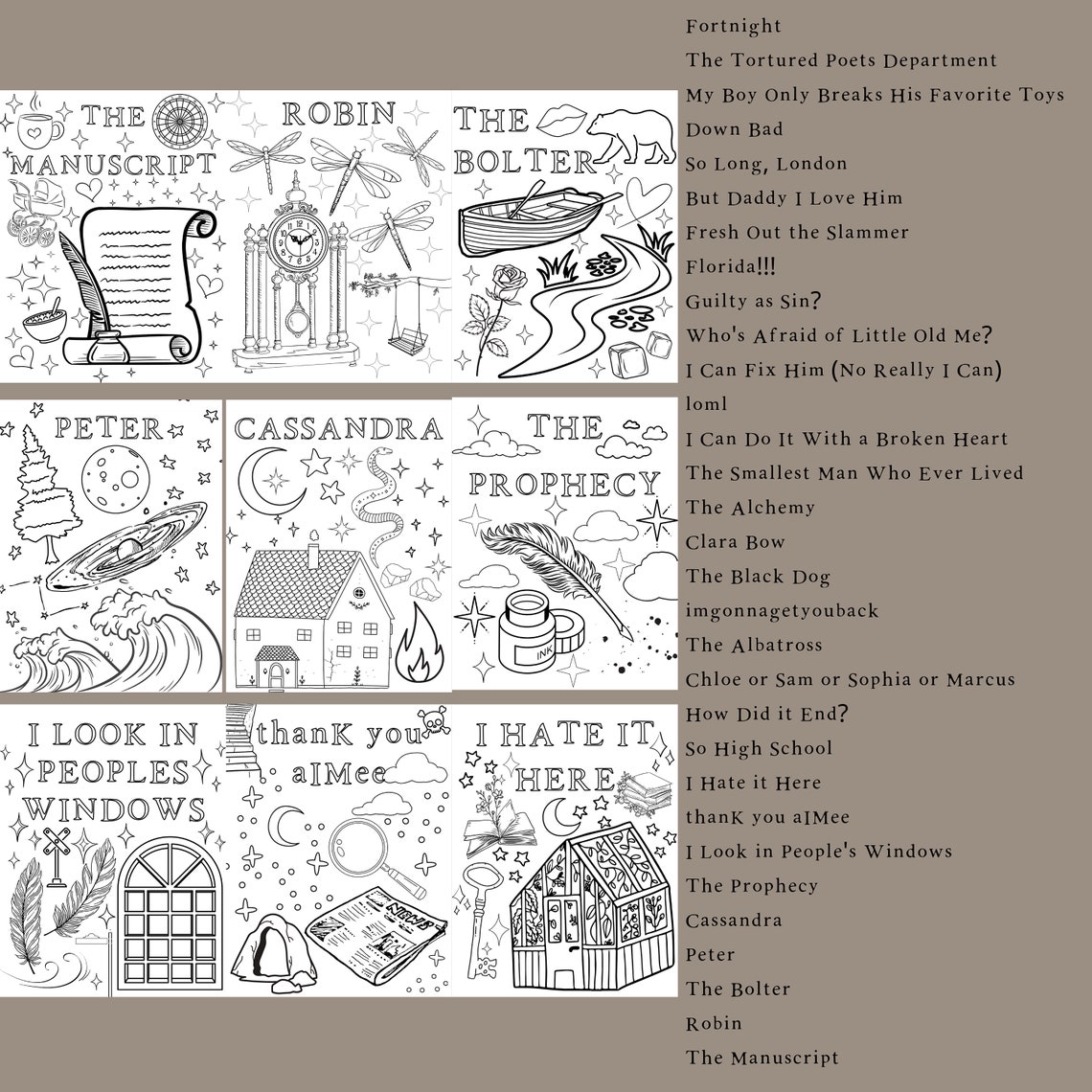 Swift Inspired Coloring Book TTPD PDF Instant Download Party Ideas ...