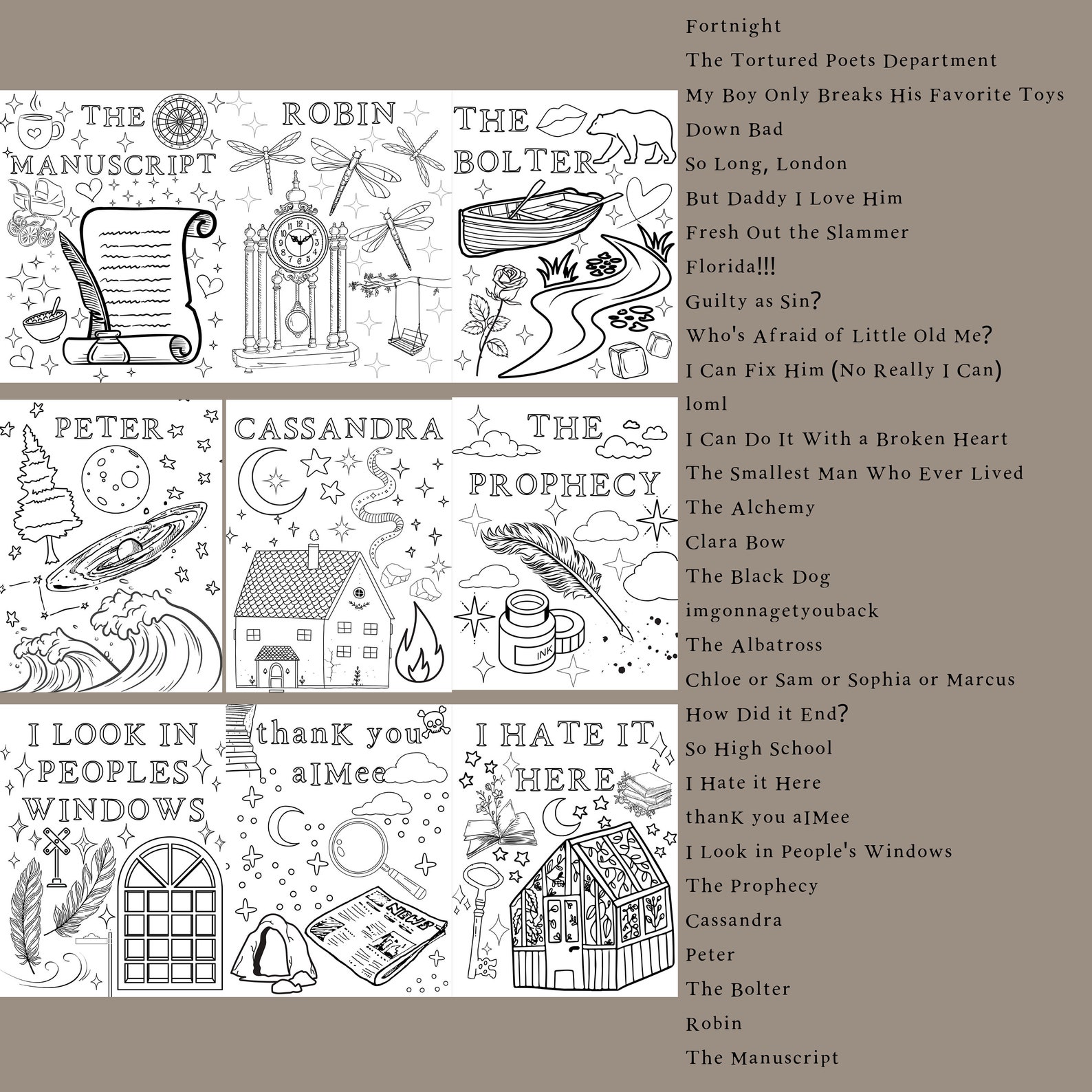 Swift Inspired Coloring Book TTPD PDF Instant Download Party Ideas ...