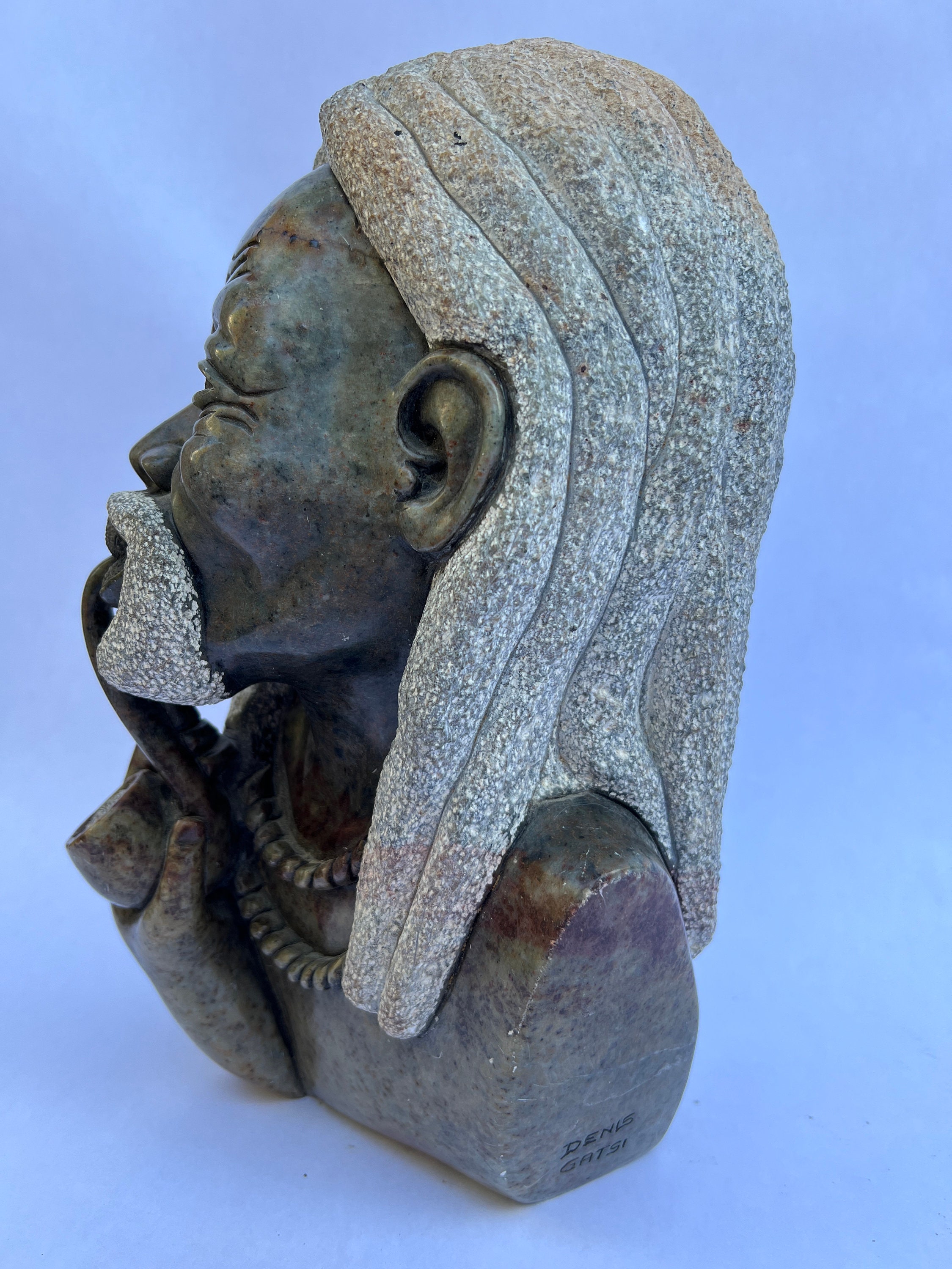 Denis Gatsi Rasta Man Shona Stone Carved Male Bust Handmade in Zimbabwe ...