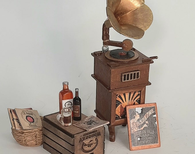 Unique Miniature Dollhouse Vintage Gramophone, Music Box, on Scale 1:12 ...