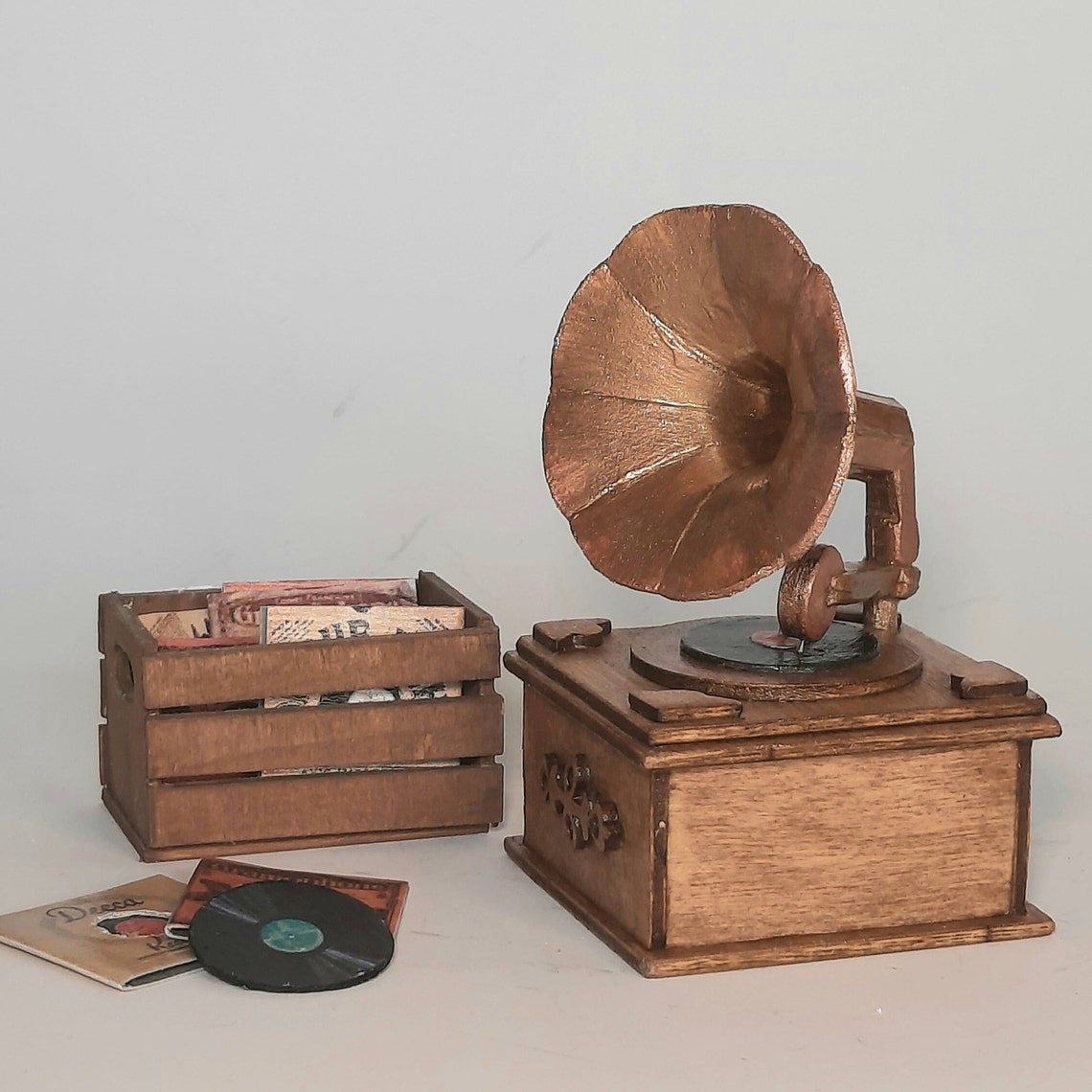 Vintage Gramophone Dollhouse Miniature on a Scale of 1:12, Handmade and ...