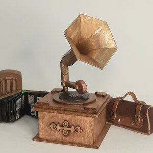 Vintage Gramophone Dollhouse Miniature on a Scale of 1:12, Handmade and ...