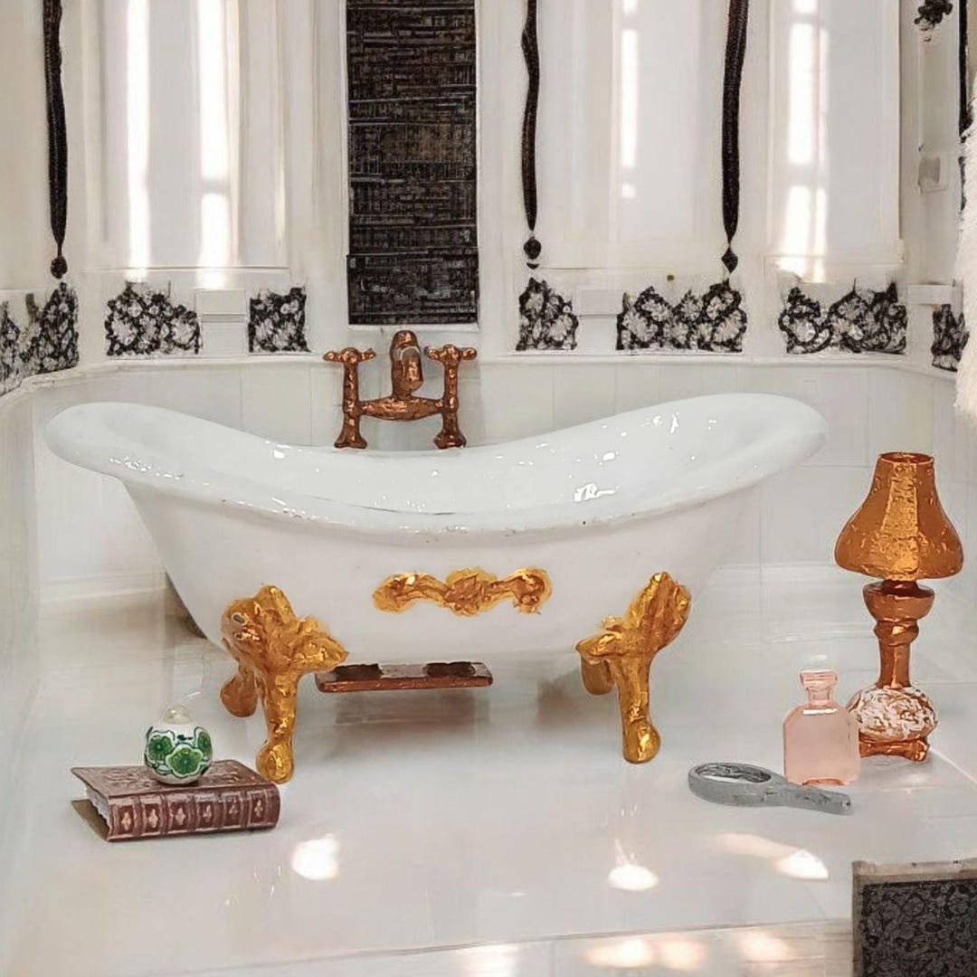 Antique-style Miniature Bath on a Scale of 1:12. Imitation Enamel Foot ...