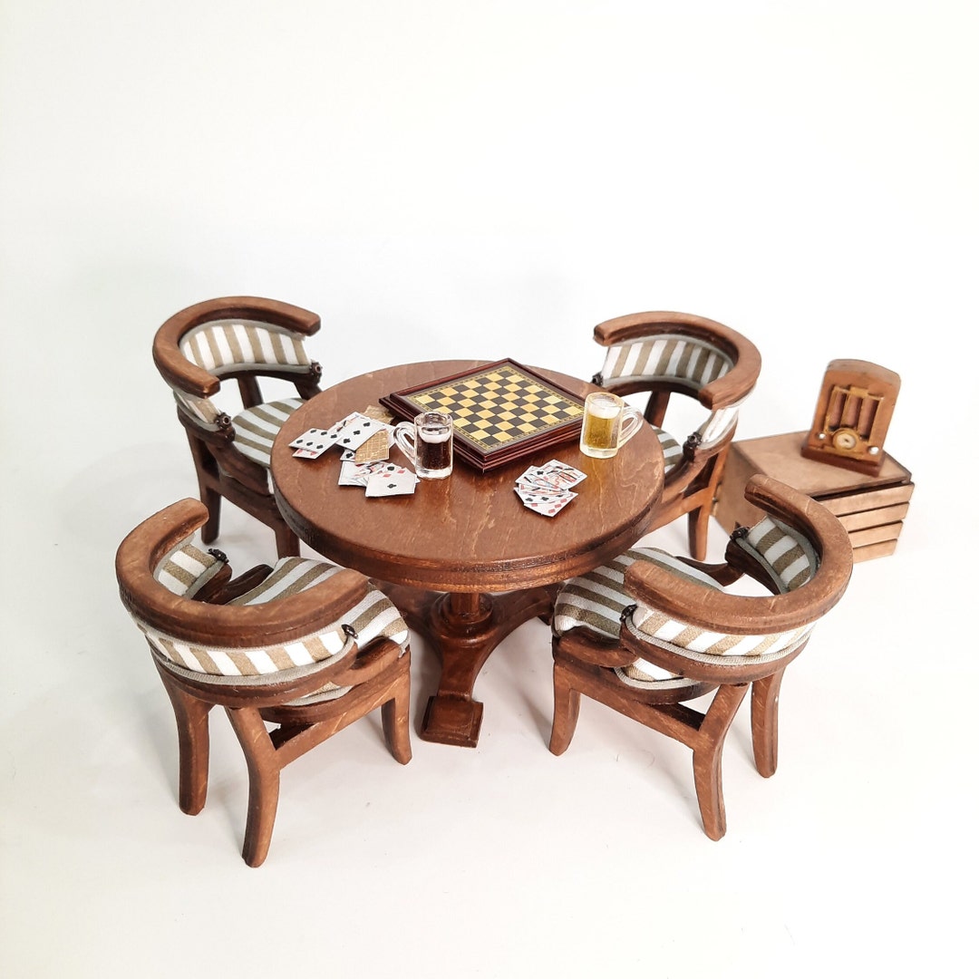 Miniature Round Art Deco Style Table With 4 Chairs on a Scale of 1:12 ...