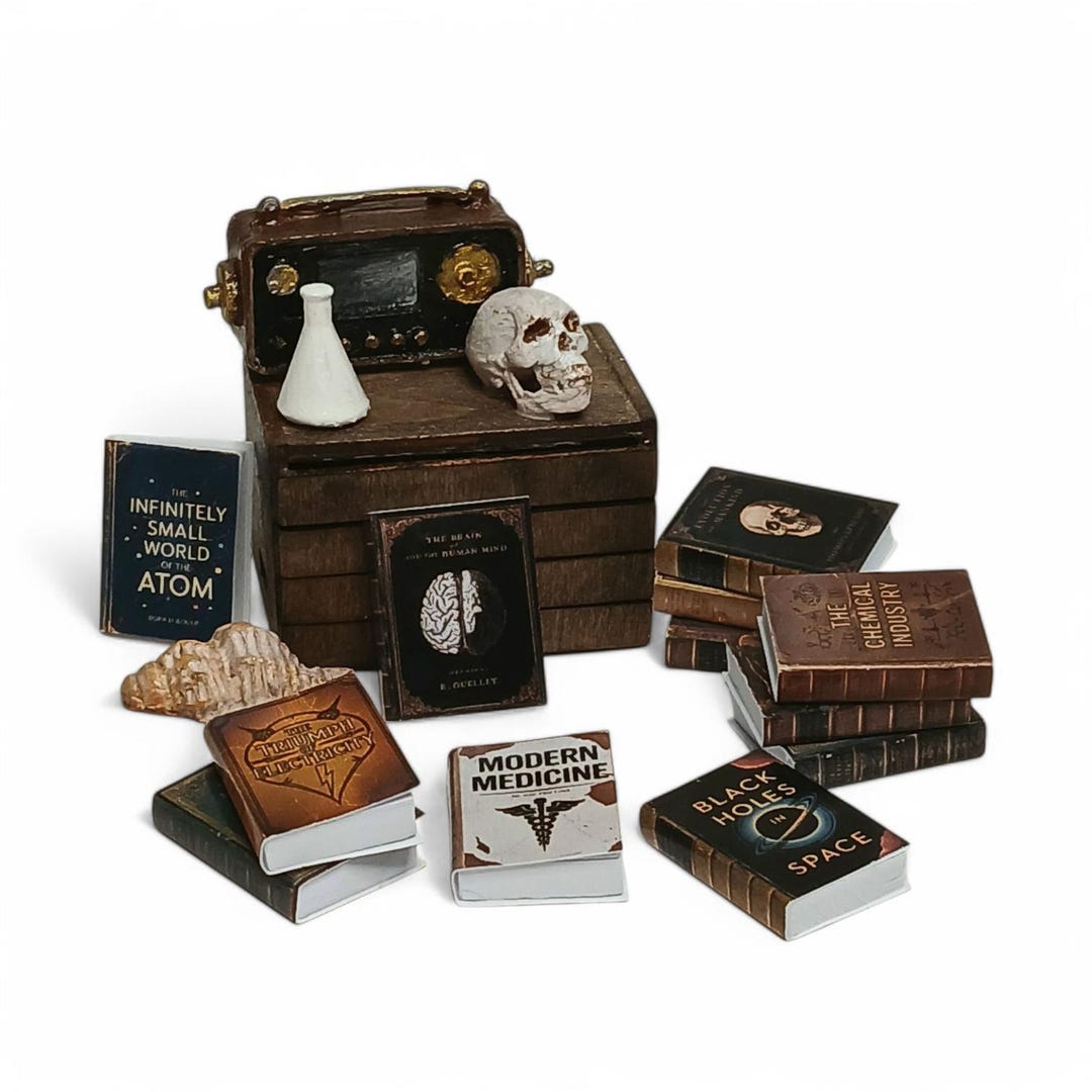Set of 1:12 Scale Miniature Books on the Topic of Science. Unique ...