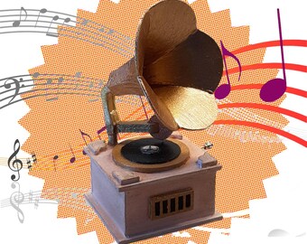 Unique Miniature Dollhouse Vintage Gramophone, Music Box, on Scale 1:12 ...