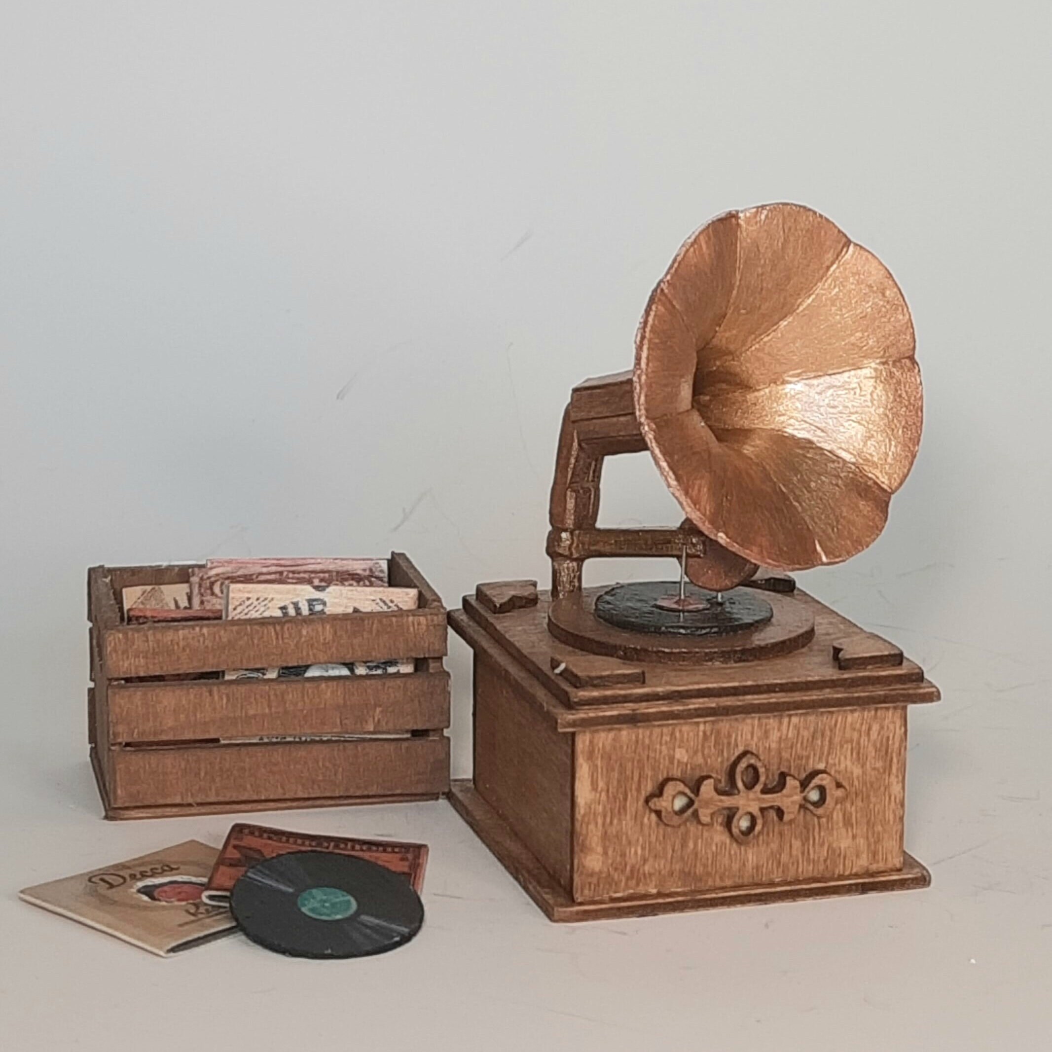Vintage Gramophone Dollhouse Miniature on a Scale of 1:12, Handmade and ...