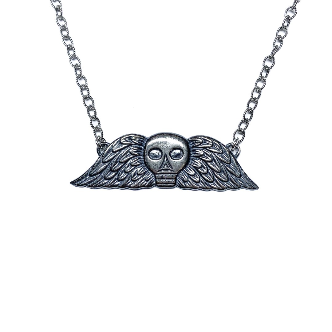 Mega Taphophile Necklace in Oxidized Sterling Silver Memento Mori Skull ...