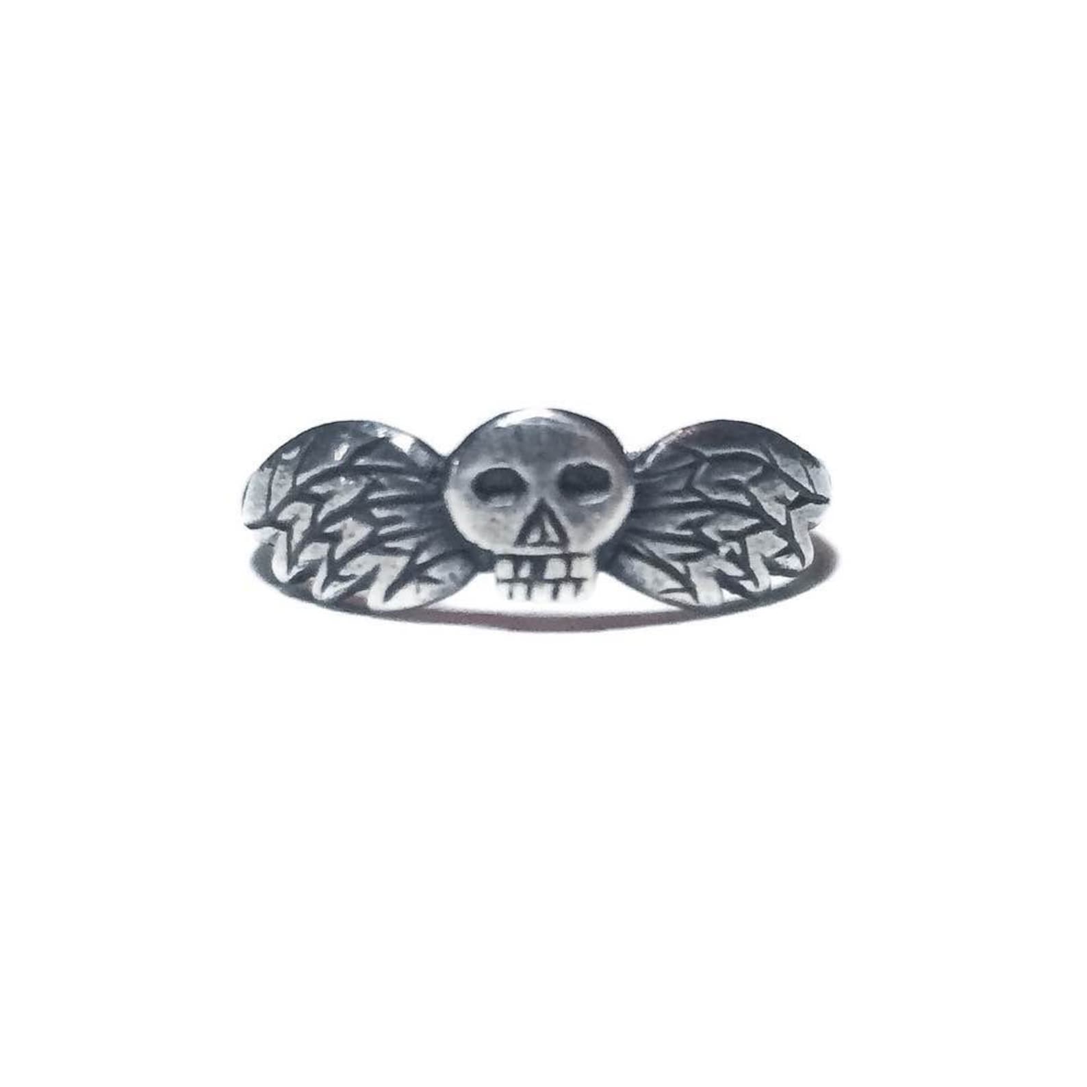 Mini Taphophile Ring in Sterling Silver or Gold winged Skull - Etsy