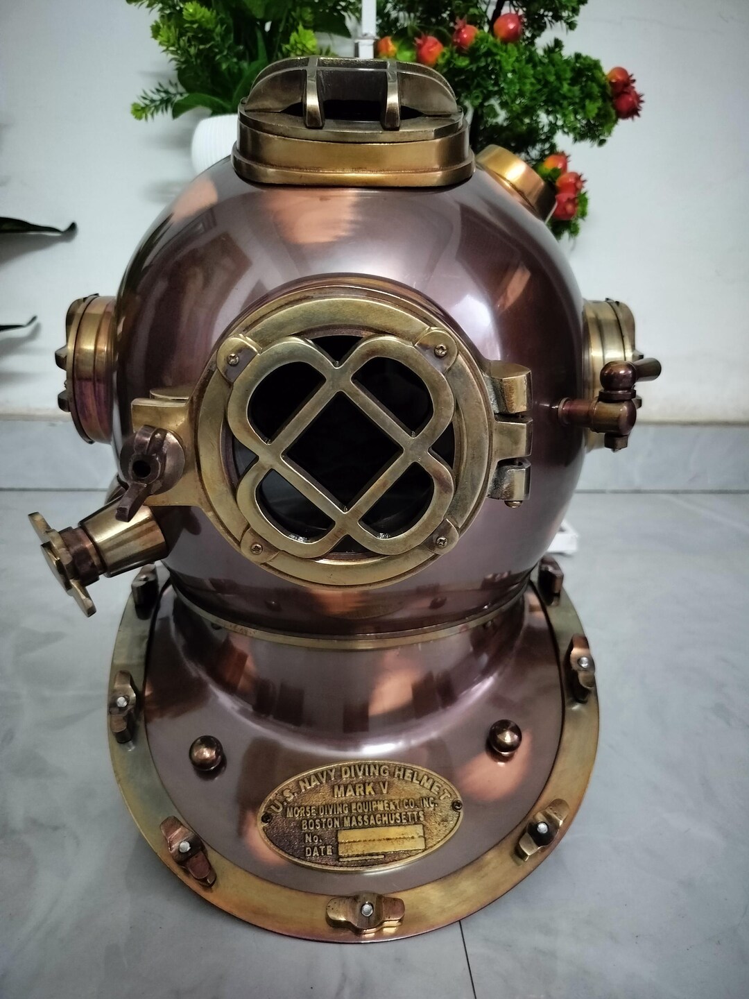 Mark V US Navy Diving Helmet Replica: Solid Steel & Brass, 16" Display ...