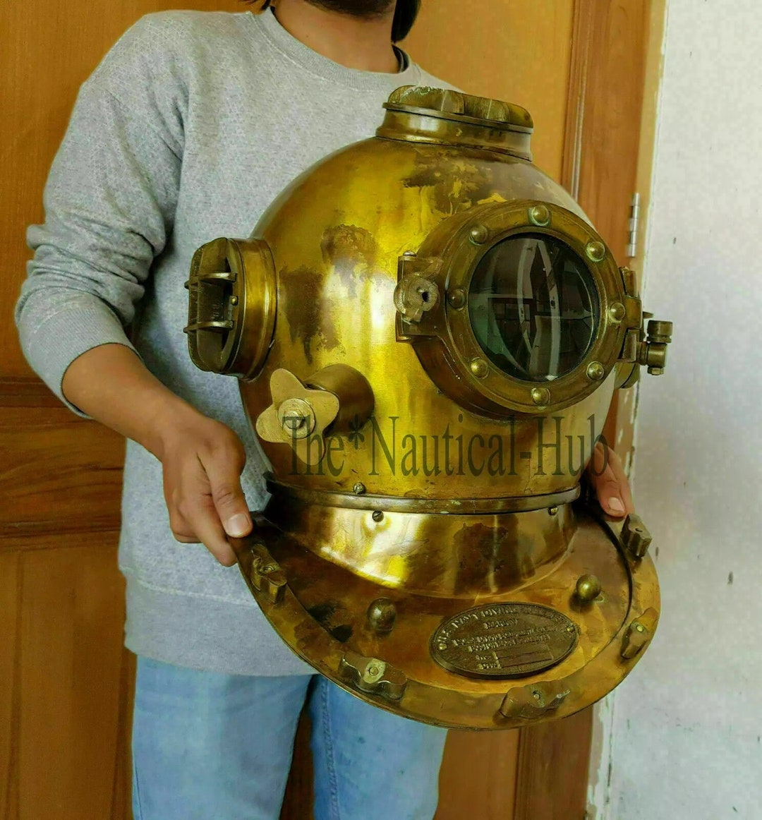 Mark V US Navy Diving Helmet Replica: Solid Steel & Brass, Polished ...