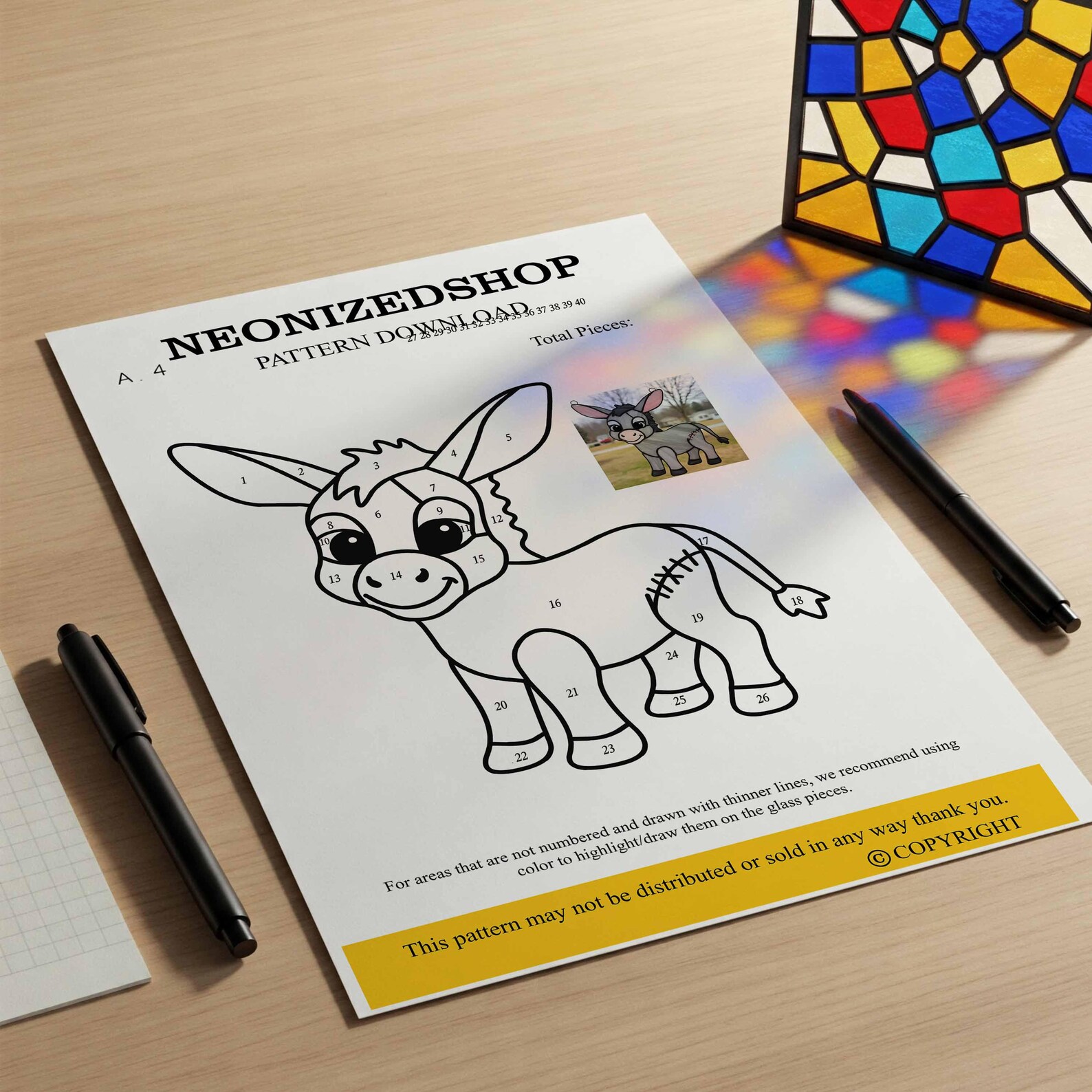 Donkey Stained Glass Pattern, Cute Donkey Stained Glass Suncatcher, DIY ...