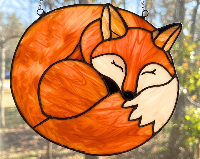 Sleeping Fox Stained Glass Pattern, Cute Fox Suncatcher, Fox Stained ...