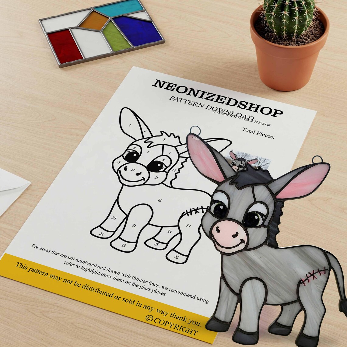 Donkey Stained Glass Pattern, Cute Donkey Stained Glass Suncatcher, DIY ...