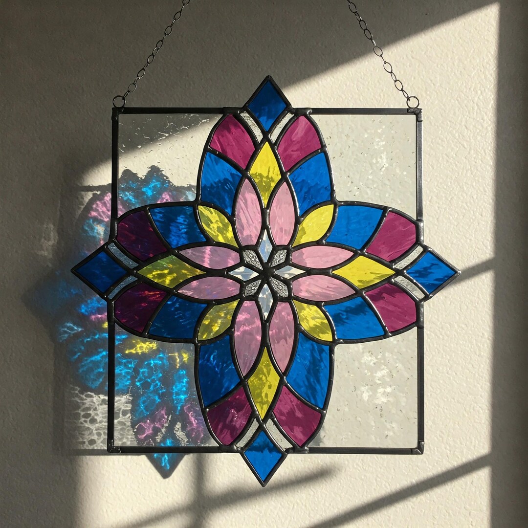 Geometric Flower Stained Glass Pattern: DIY Suncatcher (PDF) - Etsy