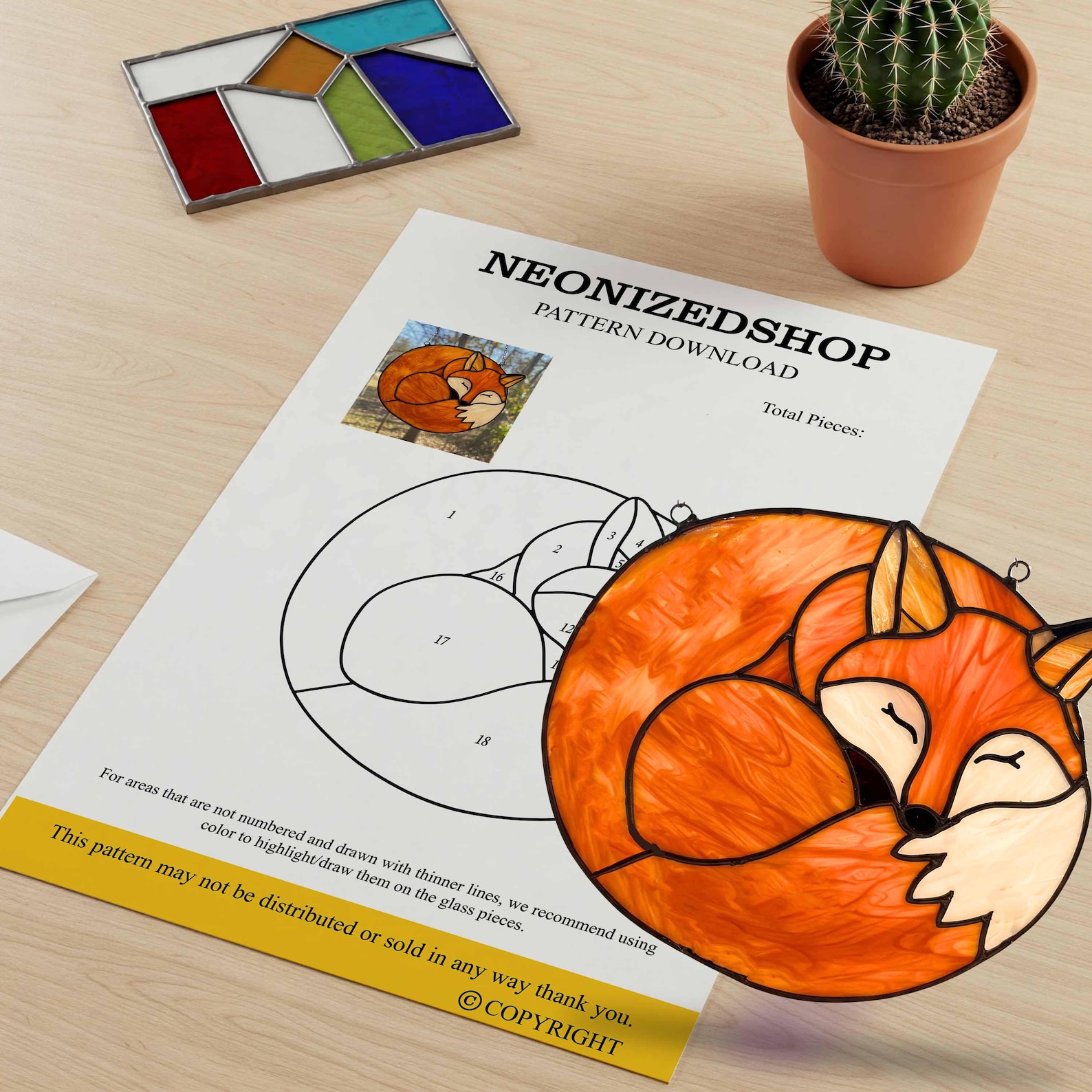 Pattern Cute Fox Stained Glass, Sleeping Fox Stained Glass Suncatcher ...