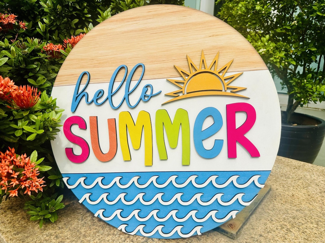 Hello Summer Door Hanger,summer Front Door Decor,summer Front Door Sign ...