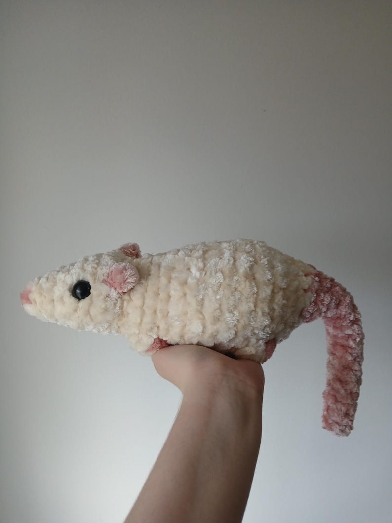 Crochet Jumbo Velvet Rat Plushie, Adorable Handmade Rat Stuffed Animal ...
