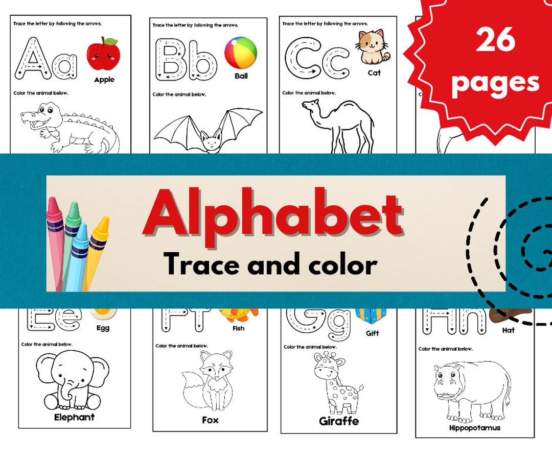 Alphabet Trace and Color, Tracing Letters, Coloring Animal, Abc Tracing ...
