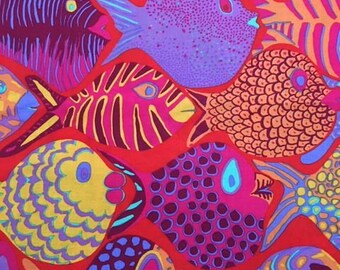 Kaffe Fassett Shoal Tomato Fish Brandon Mably Fabric 30 Inches LAST IN ...
