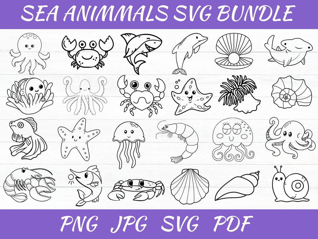 Sea Animals Outline Svg - Under the Sea SVG Bundle - Ocean Animals Svg ...