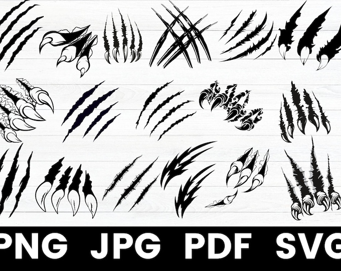 Grunge Claw Marks Svg & PNG Files, Claw in Wall Clipart Silhouette ...