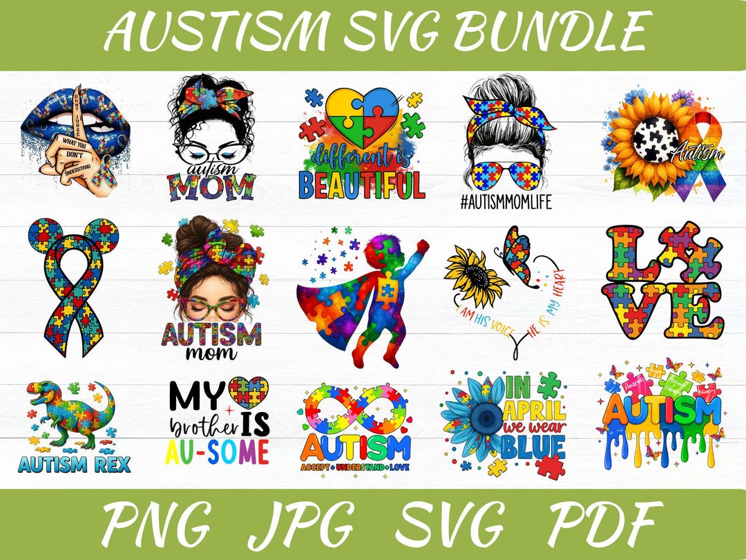 Autism Awareness Puzzle Piece PNG Bundle - Etsy