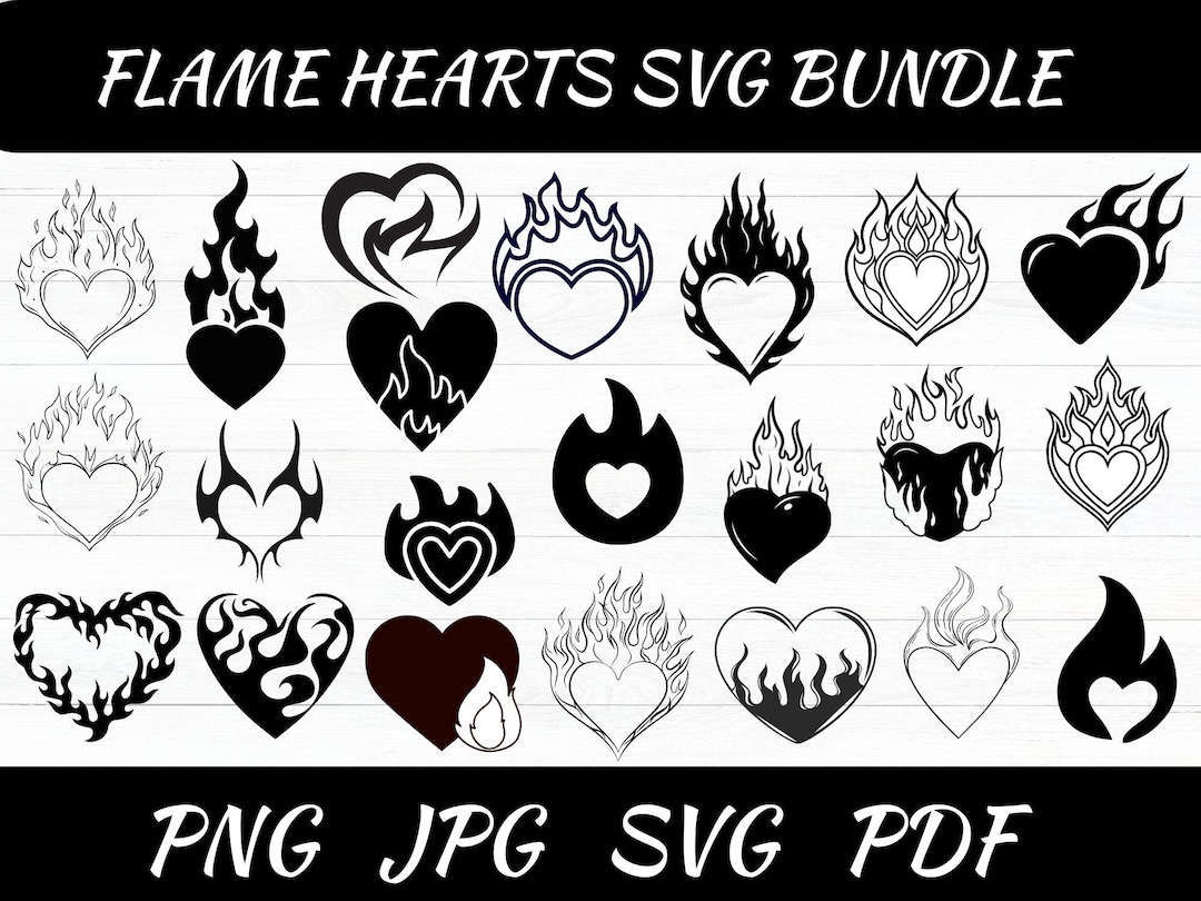 Flame Hearts SVG Bundle: Fire Heart Clipart, Cut Files - Etsy