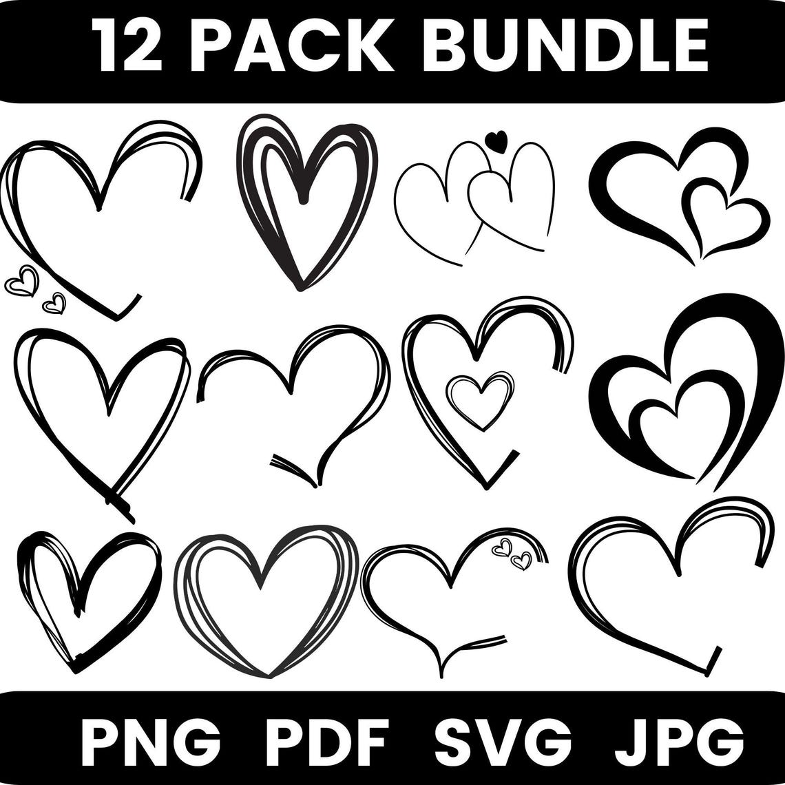 Doodle Heart SVG Bundle: Hand-drawn Sketch Cut Files - Etsy