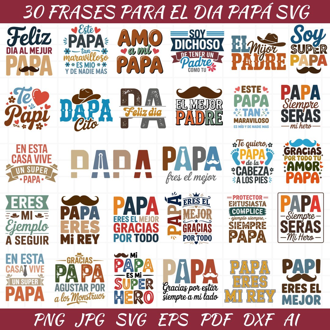 Spanish Father's Day SVG Bundle – 30 Dad Quotes for Cricut (digital ...