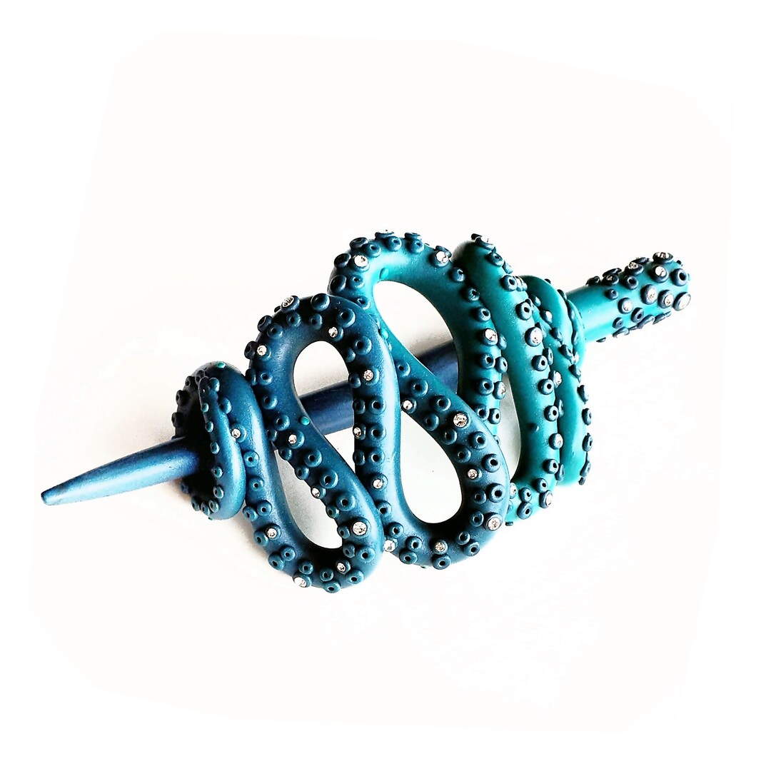 Crystal Octopus Tentacle Hair Barette & Stick in Jade and Teal Ombre - Etsy